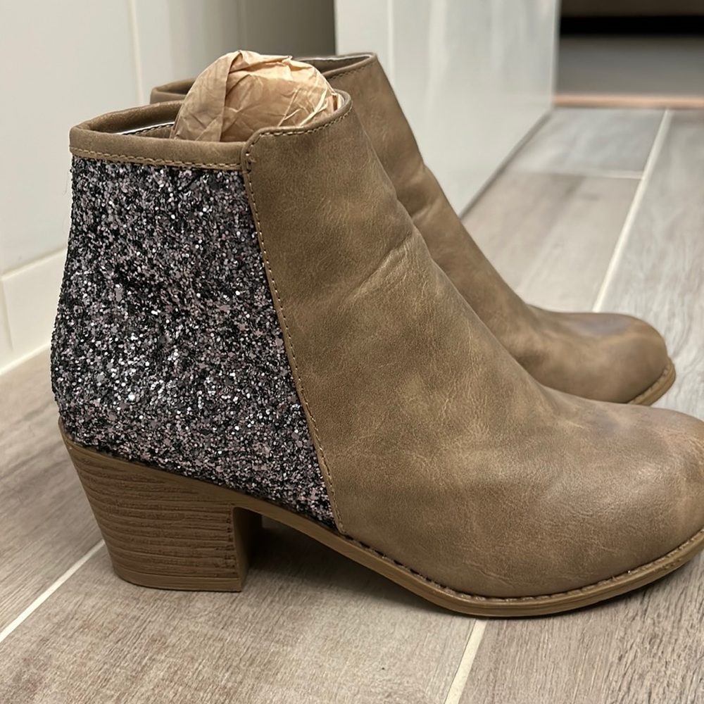 Journey Glitter Wood Stacked Heel Booties - Gem